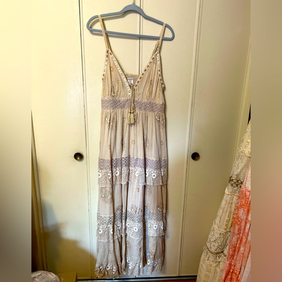 Ananta | Dresses | Chic Beige Embellished Maxi Dress | Poshmark